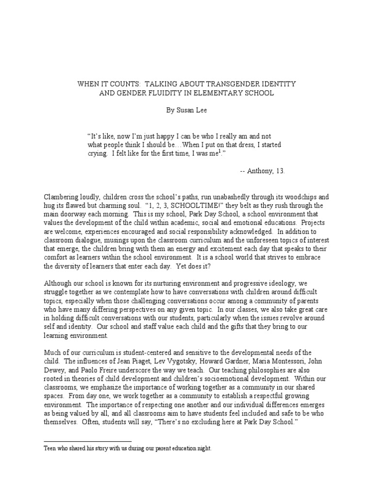 Teaching About Gender Identity and Fluidity in Elementary School | PDF ...
