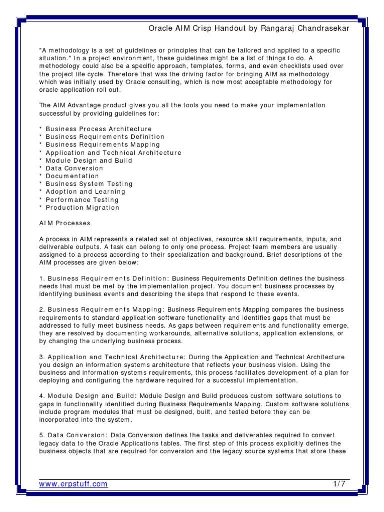 Oracle AIM Crisp Handout | PDF | Business Process | Software ...