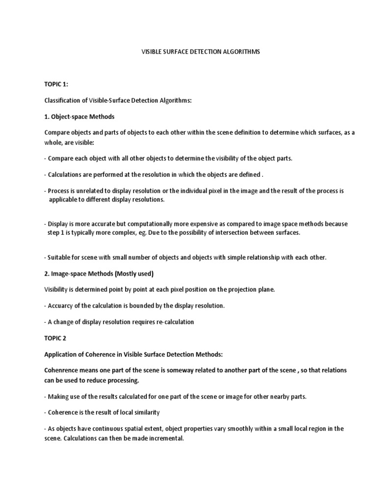 Visible Surface Detection Algorithms Cg Unit 7 Image Resolution Computer Graphics 