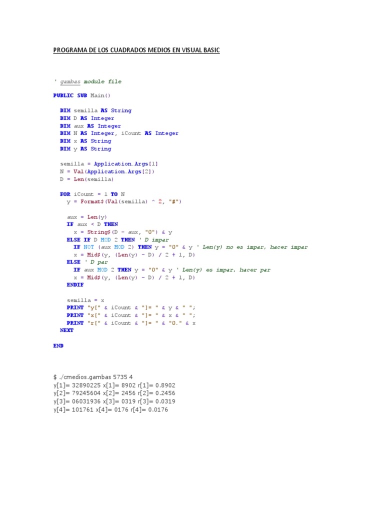 Programa de Los Cuadrados Medios | PDF | C ++ | Ingeniería Informática