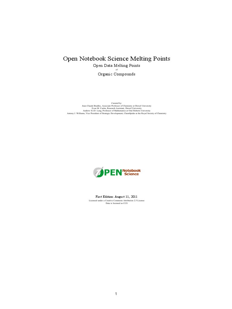 Open Notebook Science Melting Point Data Book | PDF | Melting Point ...
