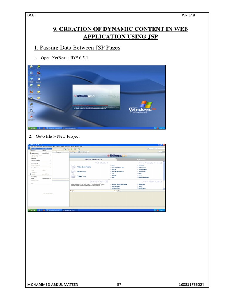 Passing Data Between JSP Pages: 9. Creation of Dynamic Content in Web Application Using JSP ...