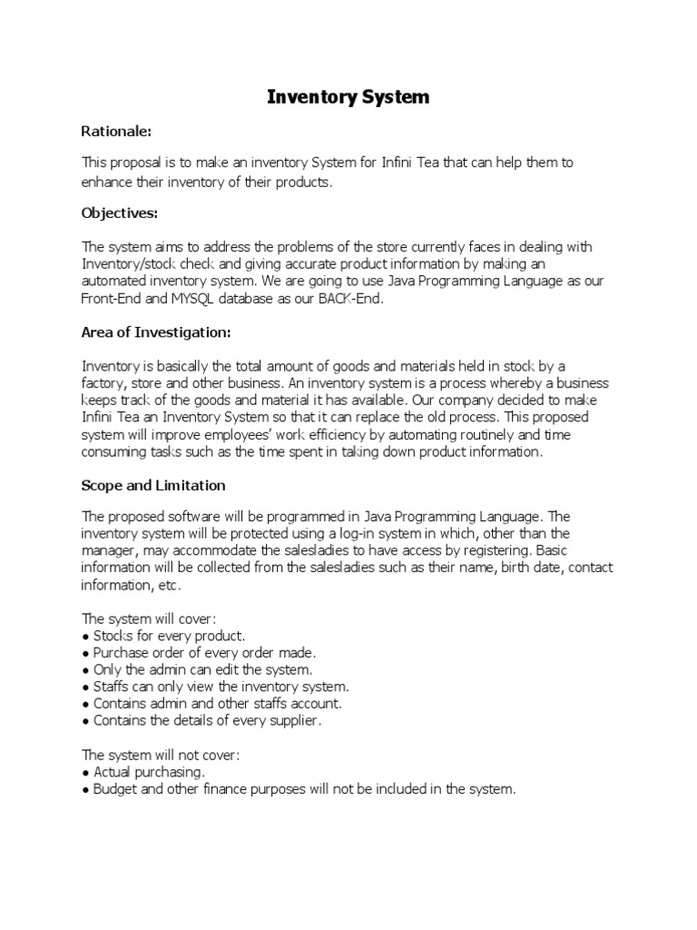 Infini Tea Automated Inventory System | PDF
