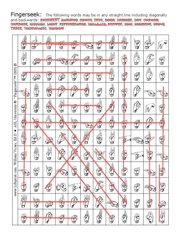 ASL Fingerseek Word Search Puzzle | PDF | Home & Garden