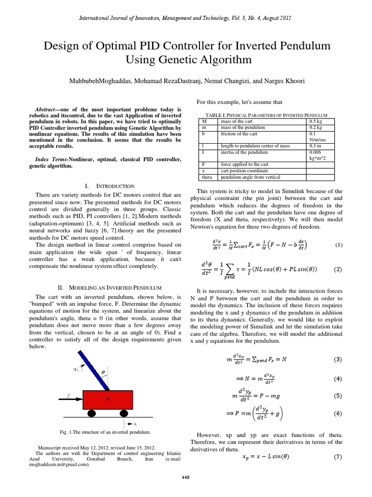 Design of Optimal PID Controller For Inverted Pendulum Using Genetic Algorithm | PDF | Systems ...