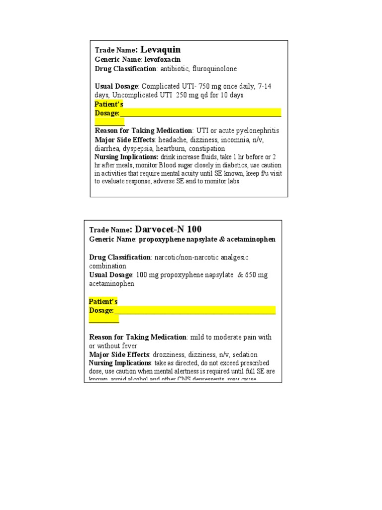 Drug Card Levaquin Lasix Coumadin Demoral Davocet | PDF | Clinical ...