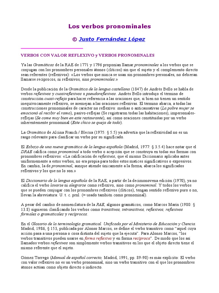 Los Verbos Pronominales | PDF | Verbo | Asunto (gramática)