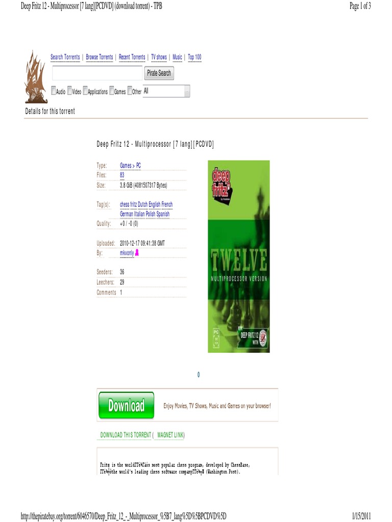 Deep Fritz 12 - Multipr | PDF | Microsoft Windows | Windows Vista