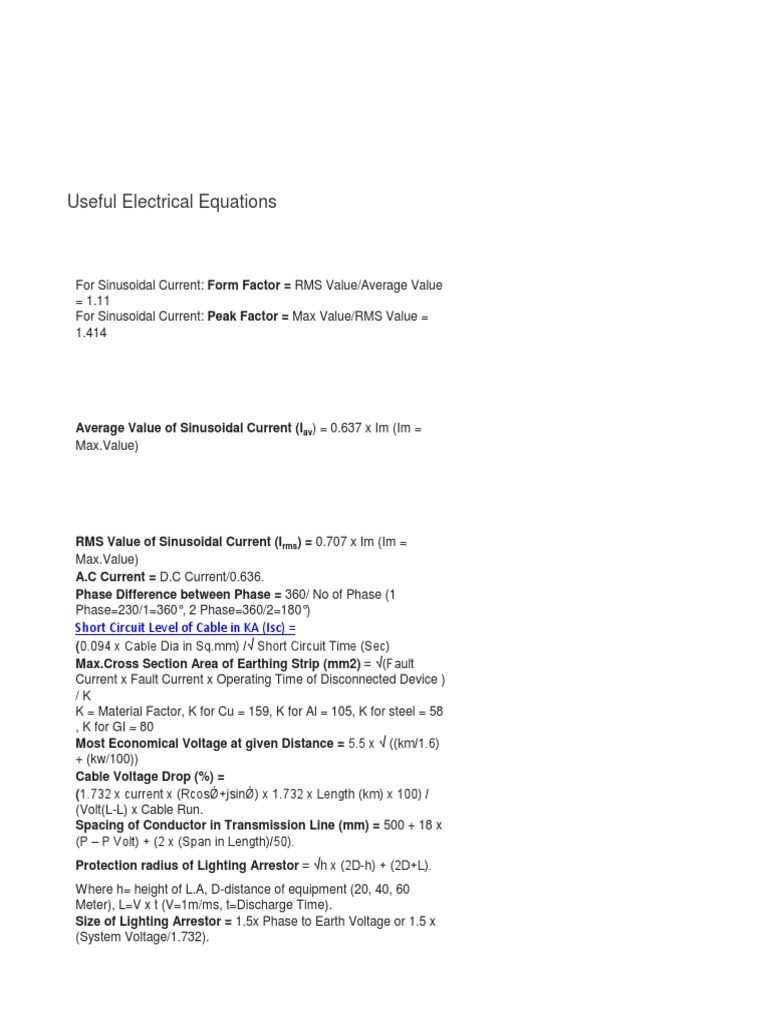 Essential Electrical Formulas Guide | PDF | Transformer | Insulator ...