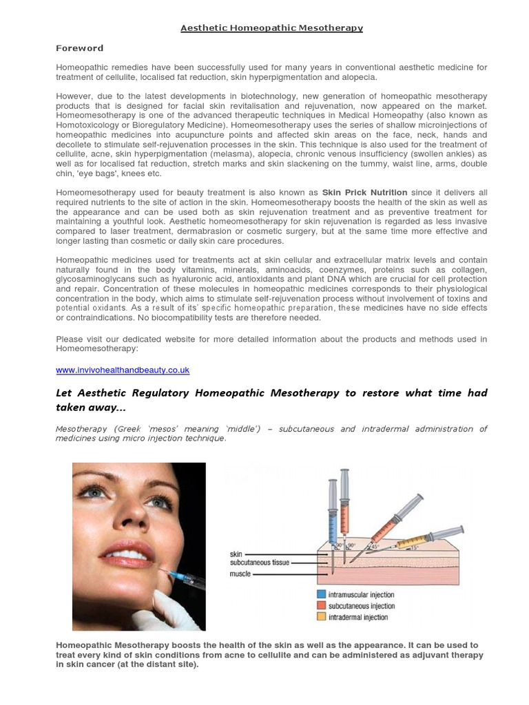 Aesthetic Homeopathic Mesotherapy OTI Method | PDF | Skin | Homeopathy