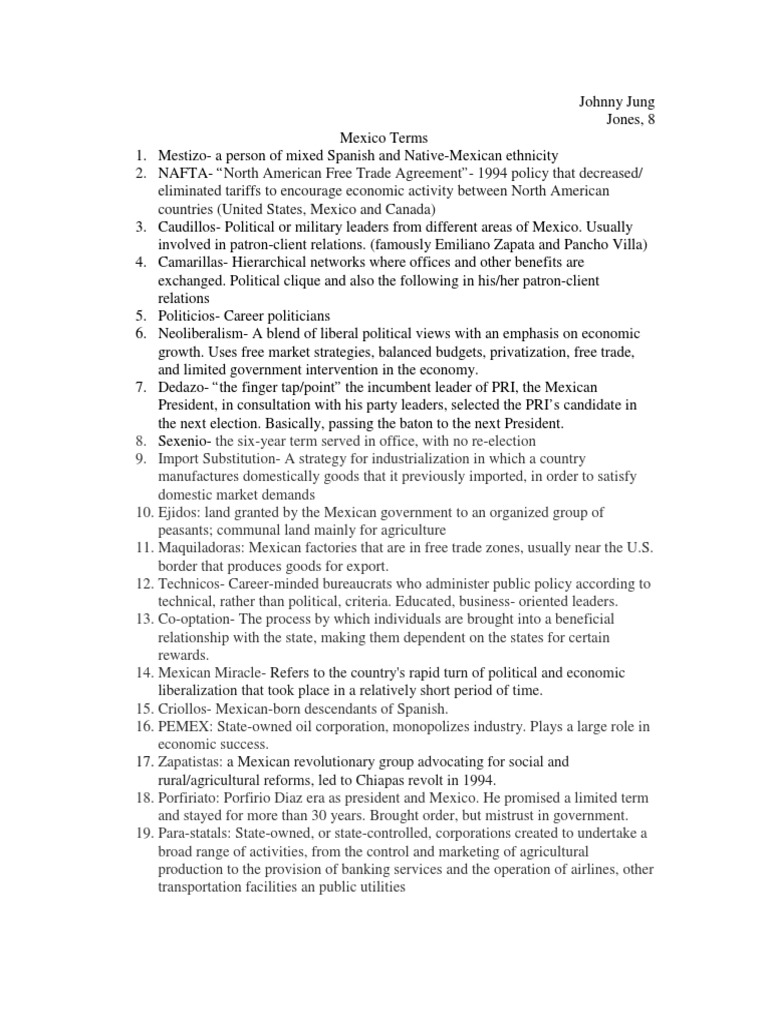 AP Comparative Government Mexico Terms | PDF | North American Free ...