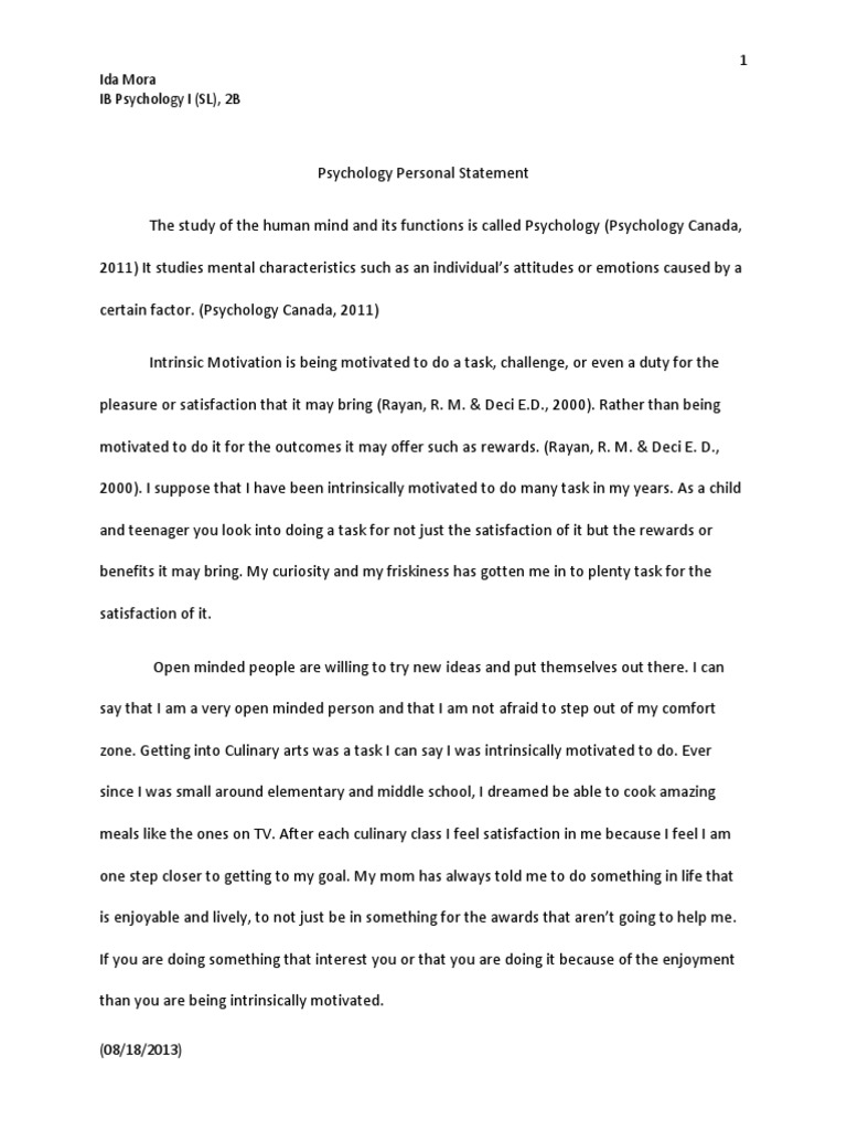 Psychology Personal Statement 1 | PDF | Motivation | Motivational