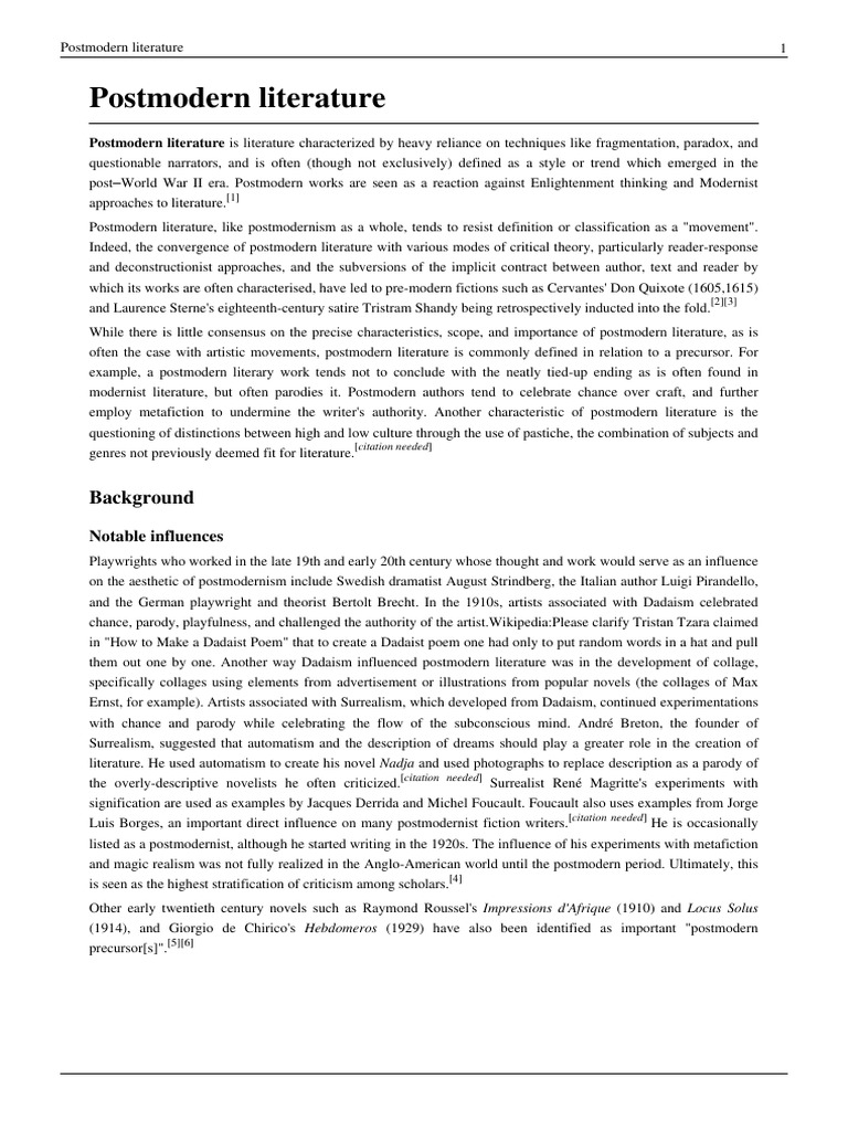 Post Modern Literature | PDF | Postmodern Literature