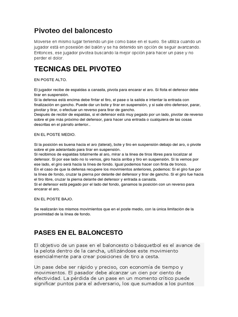 Técnicas de Pivoteo en Baloncesto | PDF | Defensor (Asociación de ...