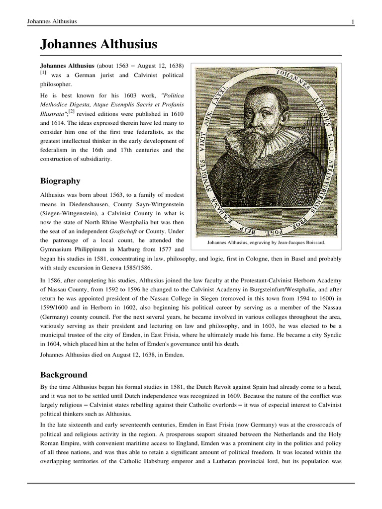 Althusius: Pioneer of Federalism | PDF | Political Science
