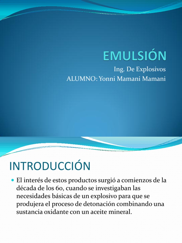 EMULSIÓN | PDF | Material explosivo | Sustancias químicas
