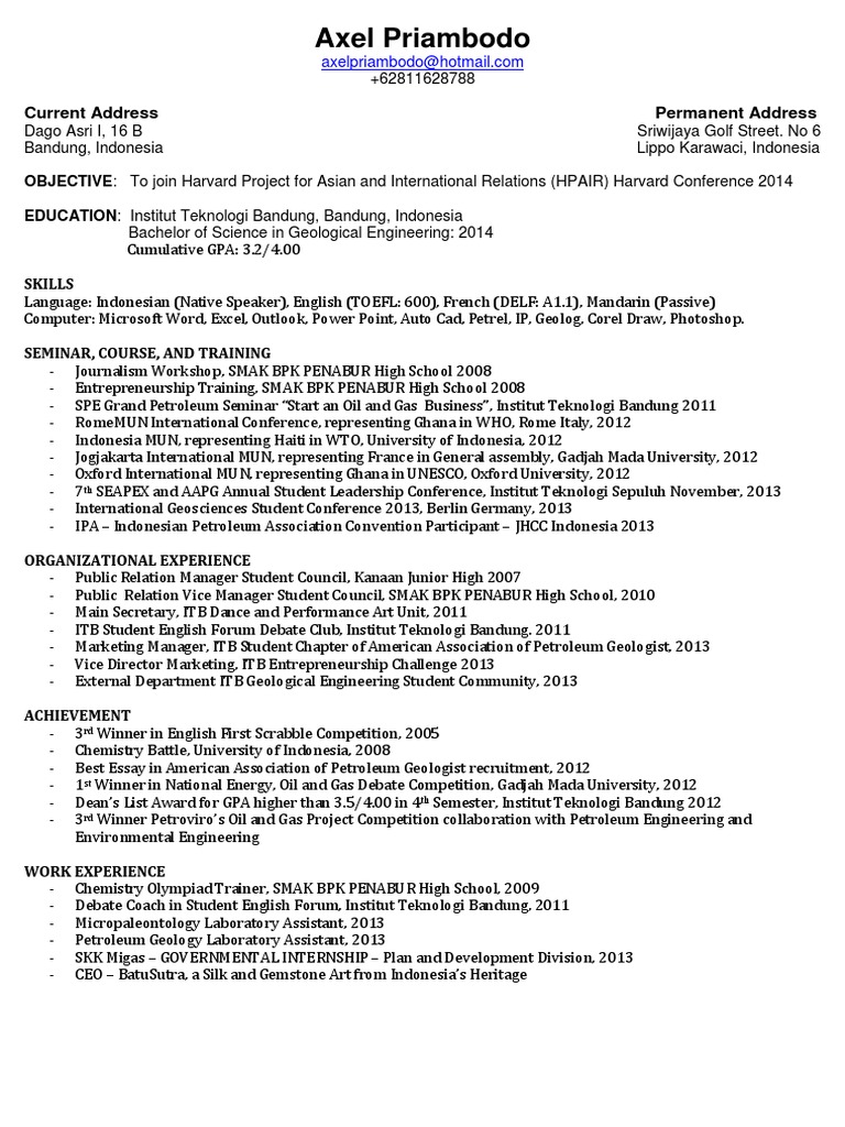 Axel Priambodo Hpair Resume | PDF | Indonesia | Academia