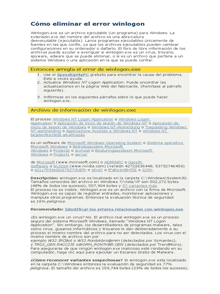Cómo Eliminar El Error Winlogon | PDF