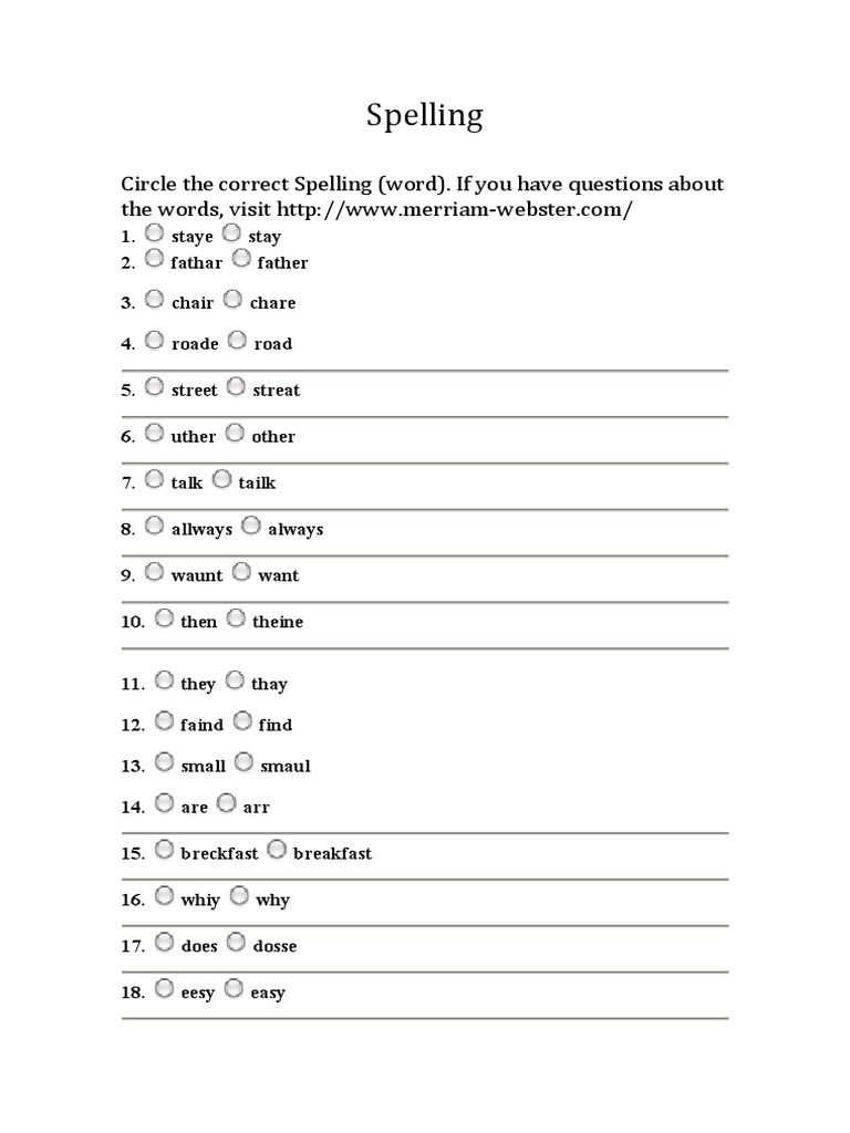 Circle Correct Spellings Exercise | PDF | Language Arts & Discipline
