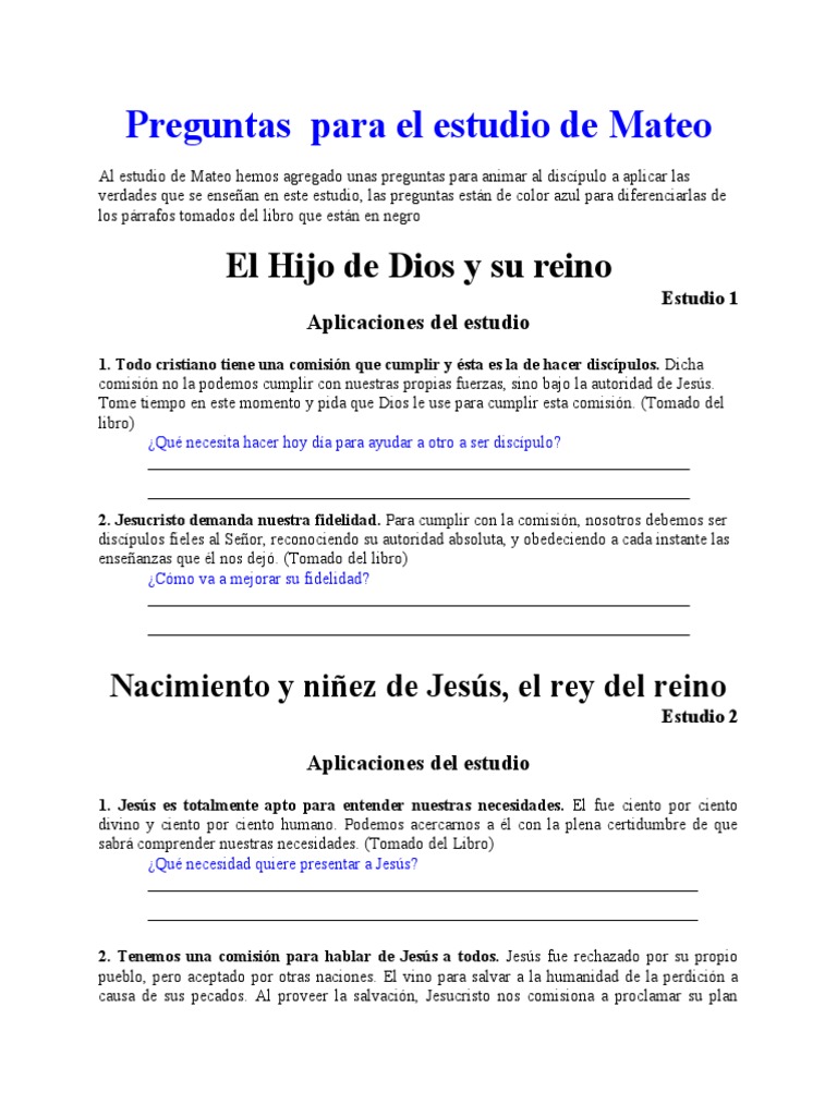 Preguntas Estudio Mateo | PDF | Perdón | Pecado