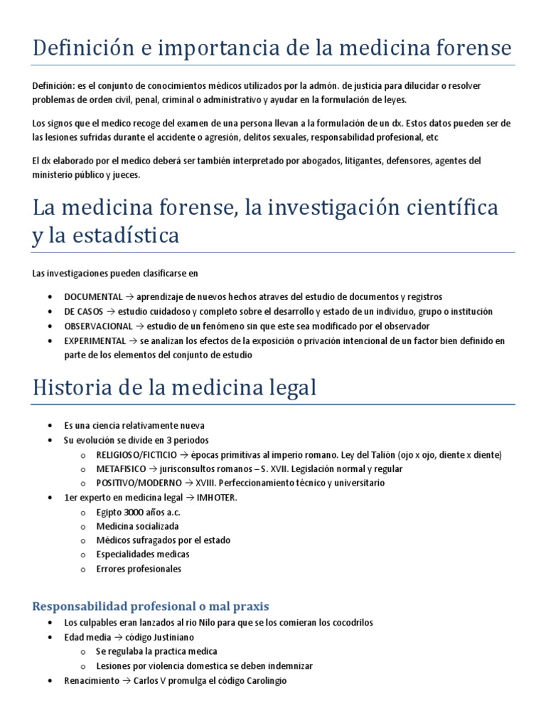 Definición e Importancia de La Medicina Forense | PDF | Medicina ...