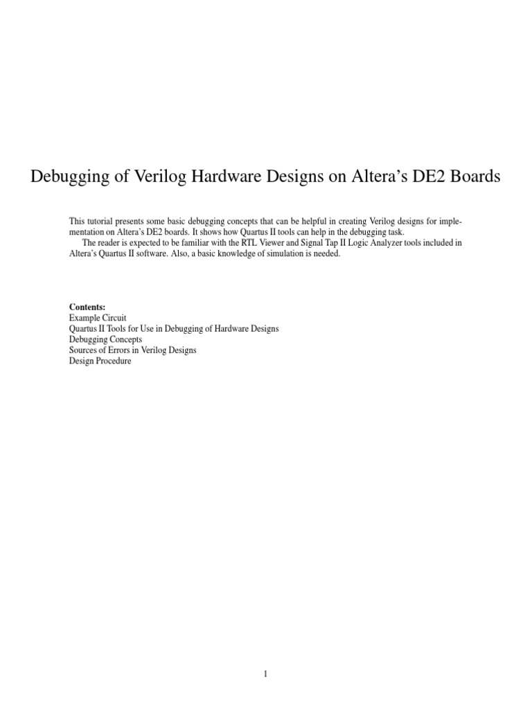 Debugging Of Verilog Hardware Designs On De2 Pdf Debugging Electronic Circuits