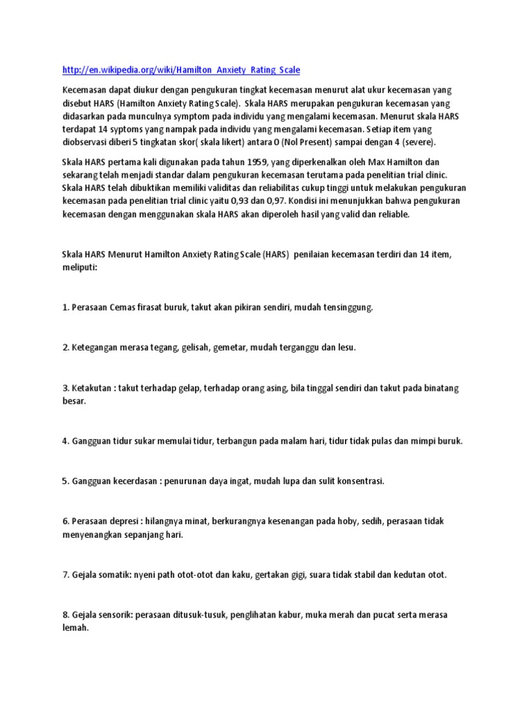 Hamilton Anxiety Rating Scale | PDF