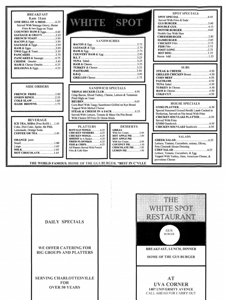 The White Spot Menu | PDF | Breads | Bread Dishes