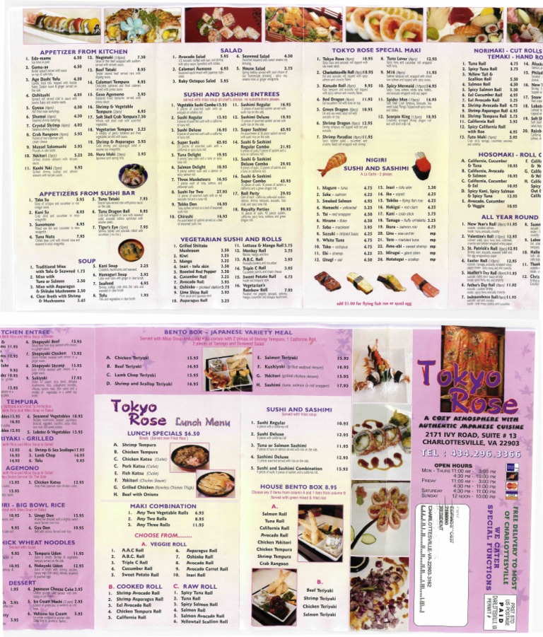 Tokyo Rose Sushi Menu Overview | PDF | Sushi | Foods