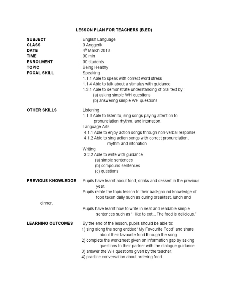 Lesson Plan For English Subject | Download Free PDF | Communication ...