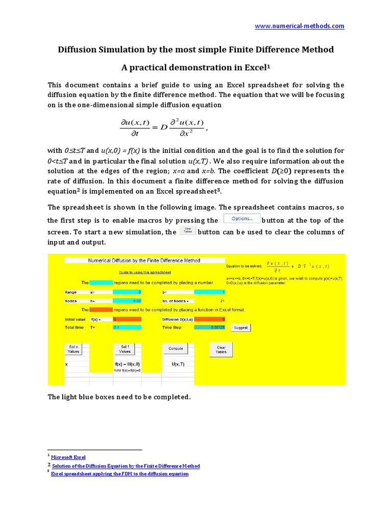 Excel Diffusion Simulation Guide | PDF | Microsoft Excel | Equations