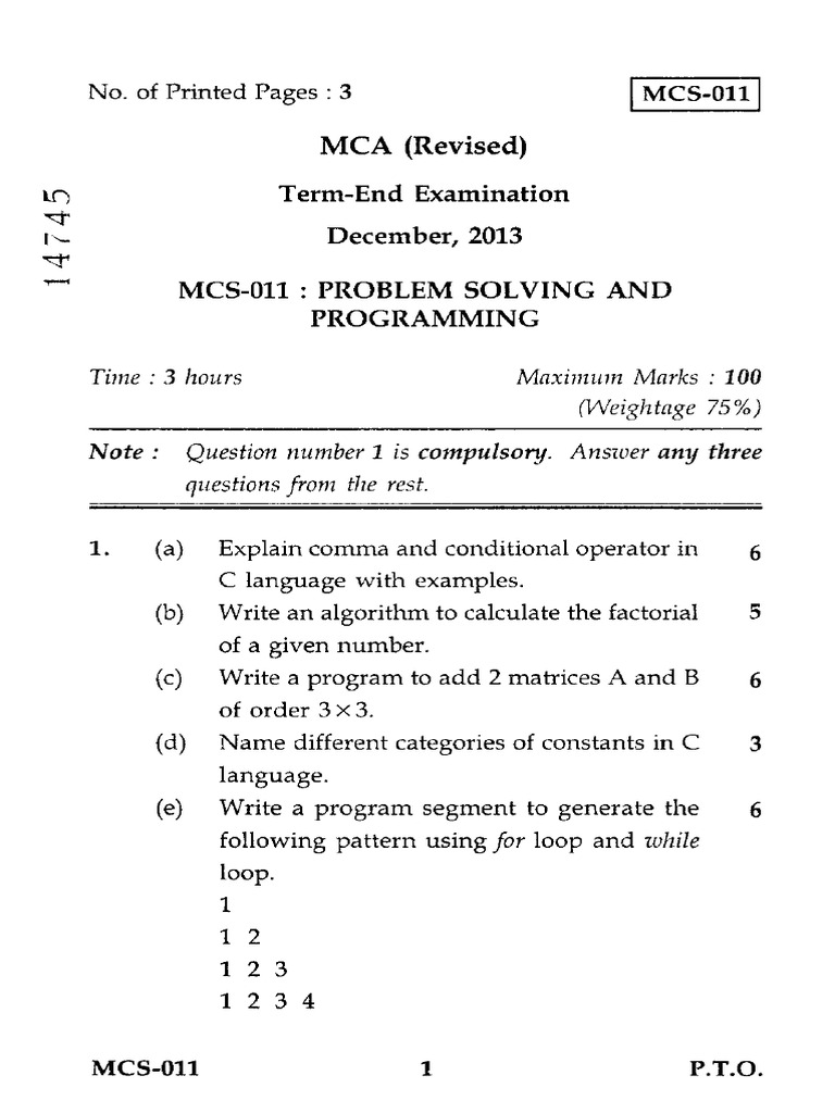 C Programming Problem Solving Exam Guide | PDF | Computers | Technology & Engineering