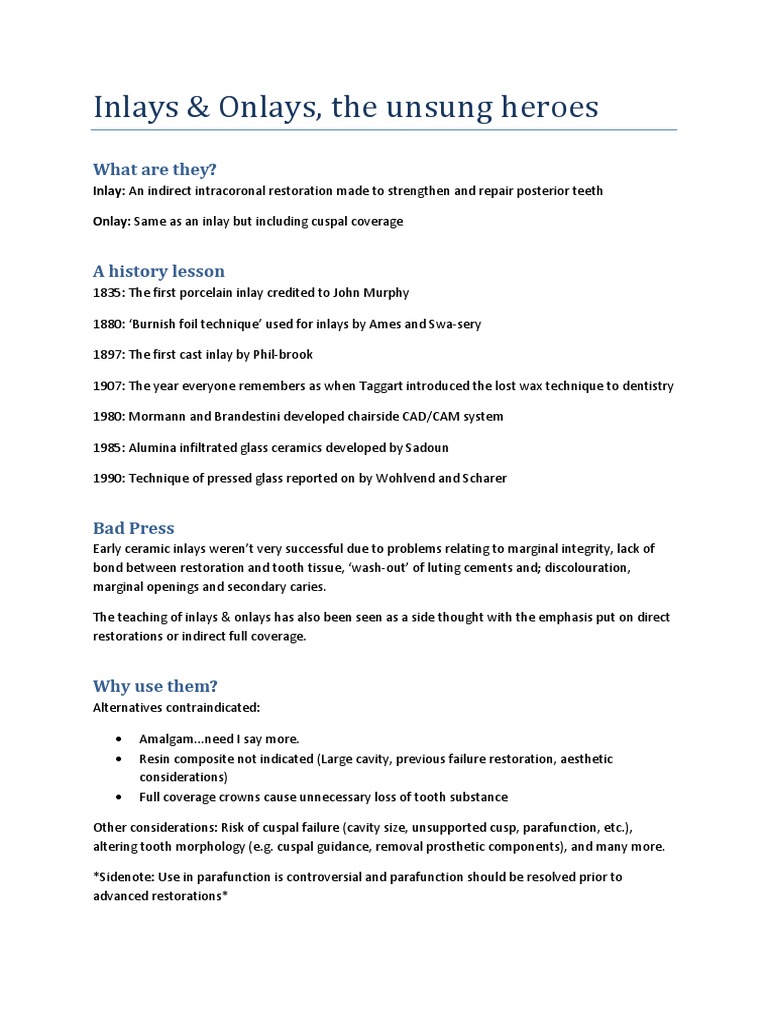 Inlays | PDF | Dental Composite | Mouth