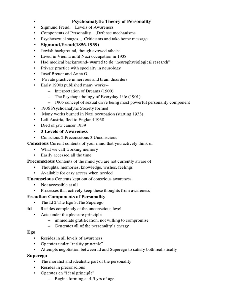 Psychoanalytic Theory of Personality | PDF | Psychoanalytic Theory | Id