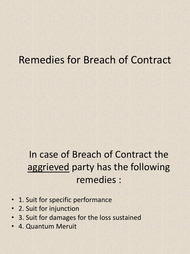 Remedies For Breach of Contract | PDF | Specific Performance | Damages