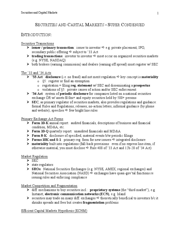 Overview of Securities and Capital Markets | PDF | Securities (Finance ...