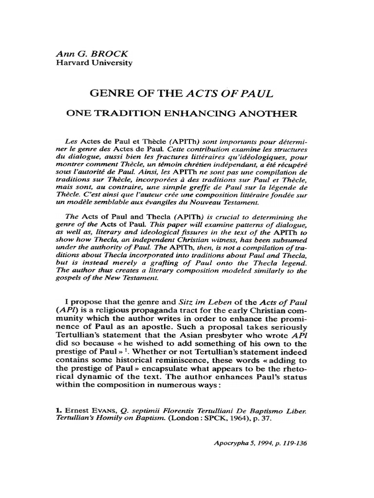 Genre of The Acts of Paul One Tradition Enhancing Another | PDF | Paul ...