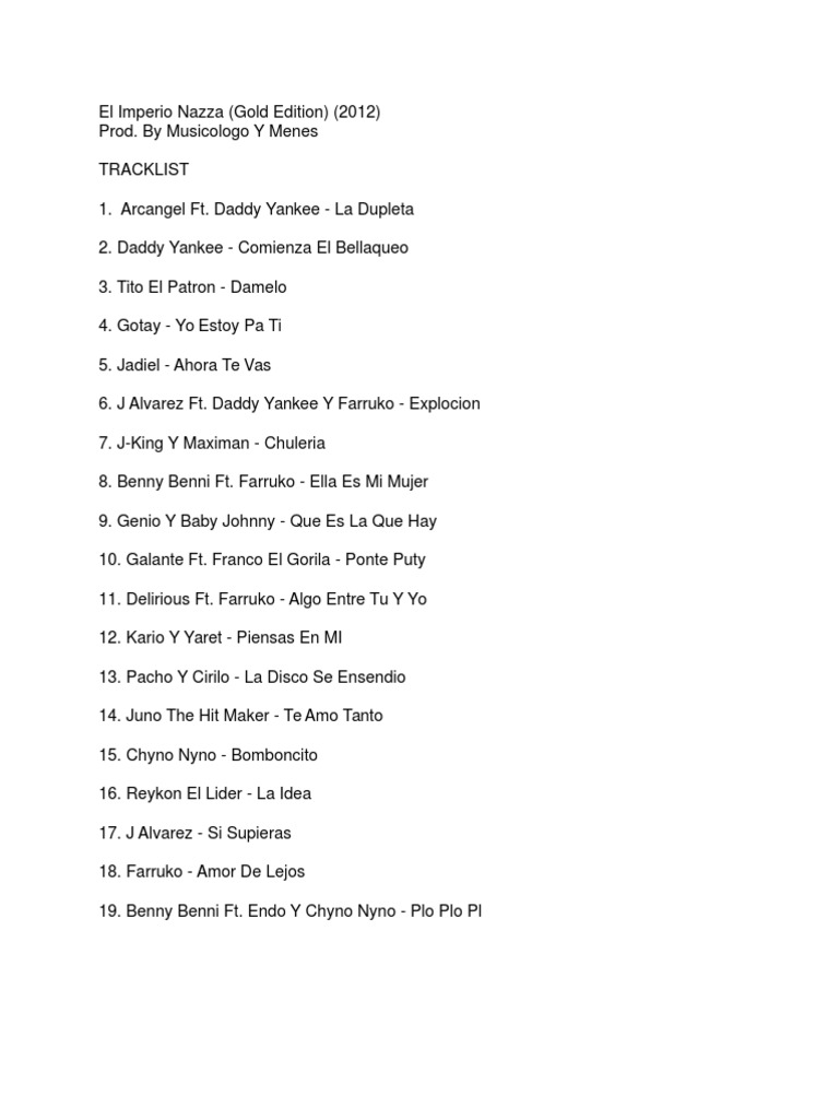 Imperio Nazza (Gold Edition) TrackList | PDF