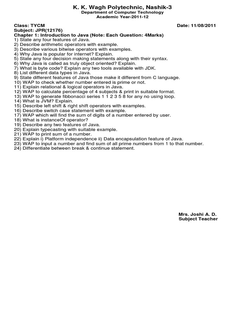 K. K. Wagh Polytechnic, Nashik-3: Department of Computer Technology Academic Year-2011-12 | PDF ...