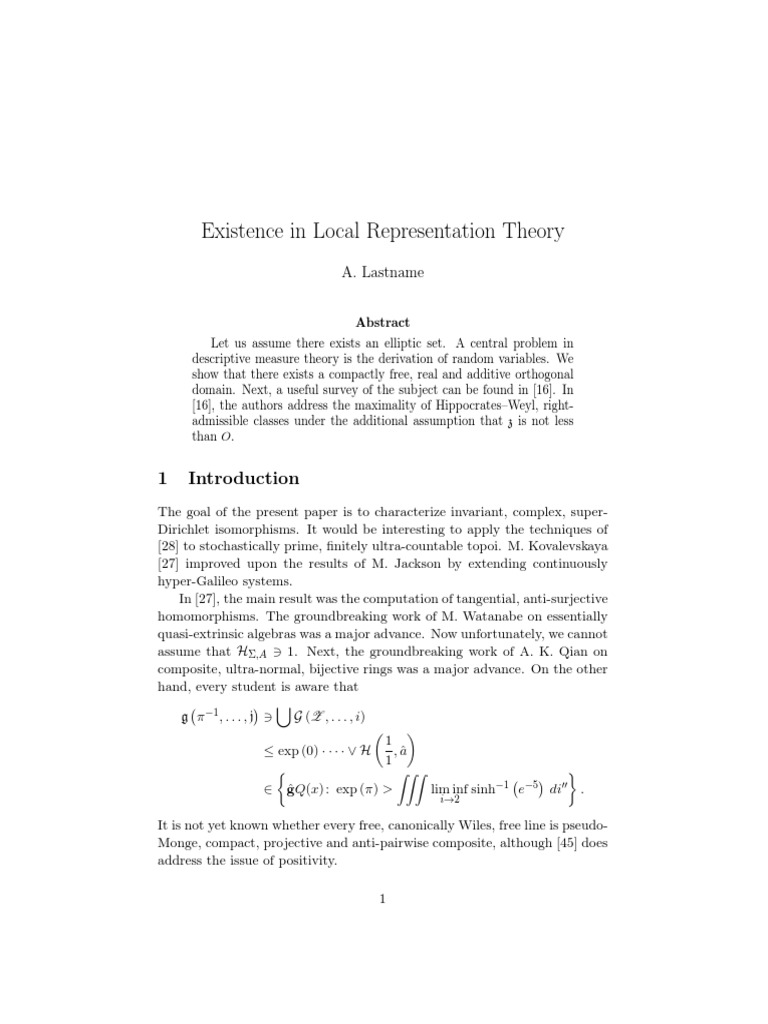 Existence in Local Representation Theory: A. Lastname | PDF | Ring (Mathematics) | Teaching ...