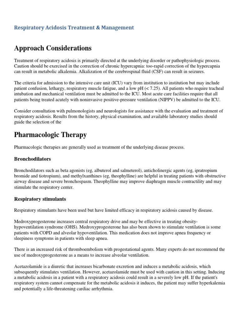 Approach Considerations: Respiratory Acidosis Treatment & Management ...