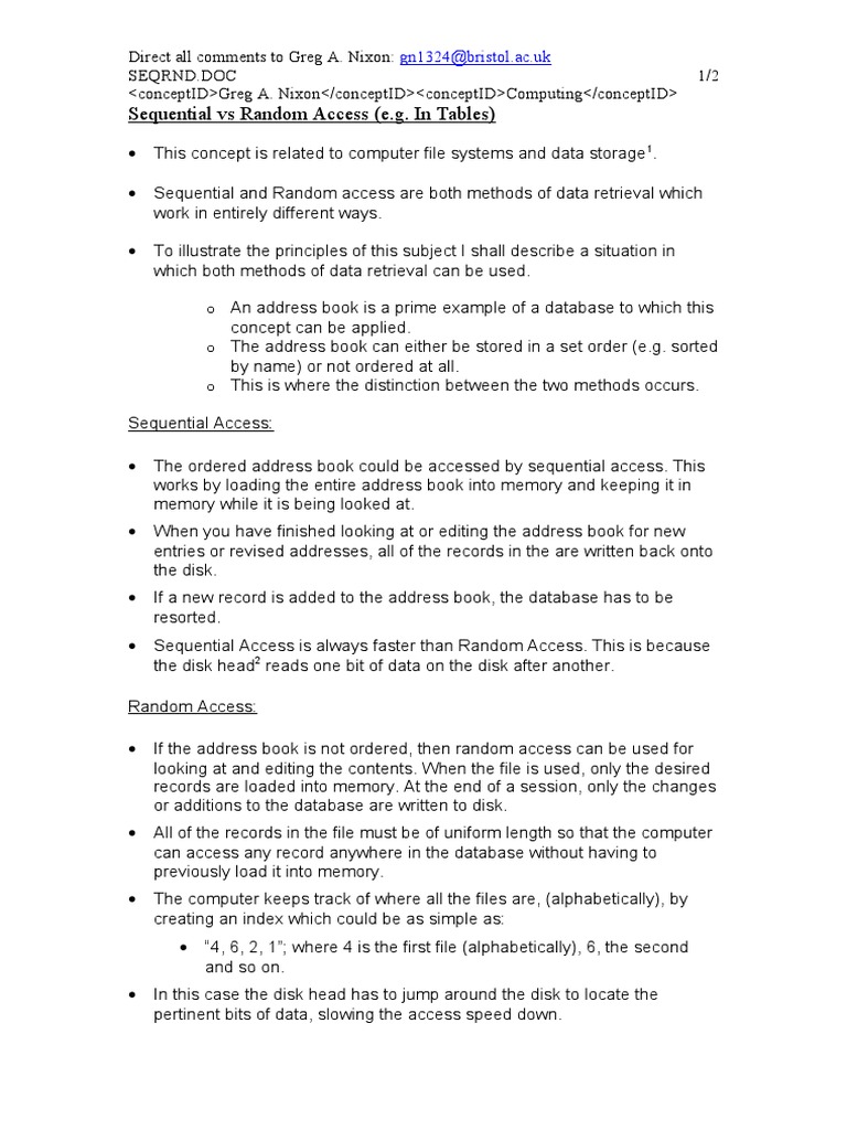 Comparing Sequential And Random Access Methods For Data Retrieval An Explanation Of How Each