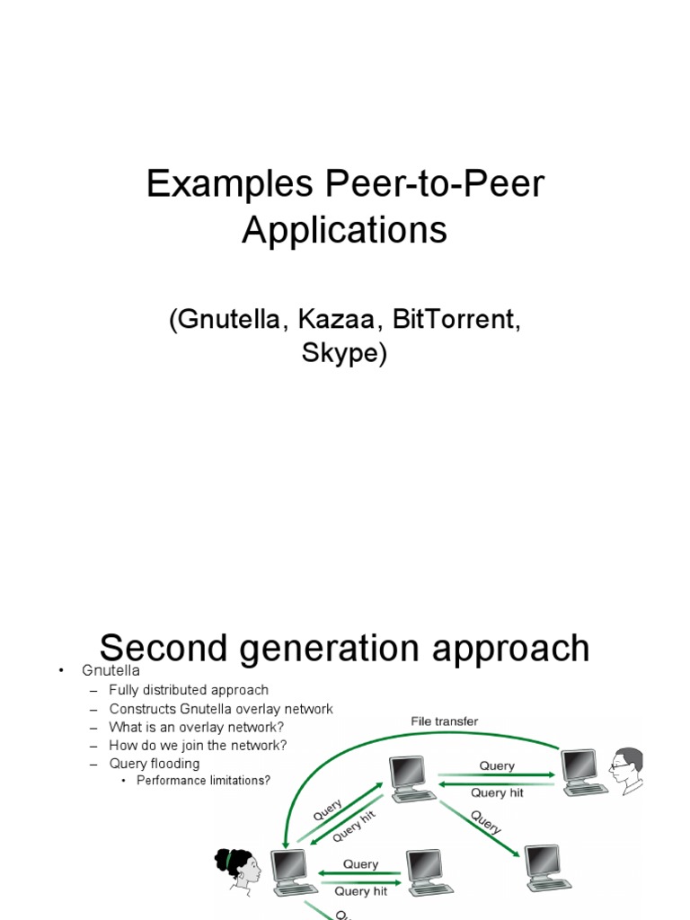 Examples Peer-To-Peer Applications: (Gnutella, Kazaa, Bittorrent, Skype) | PDF | Peer To Peer ...
