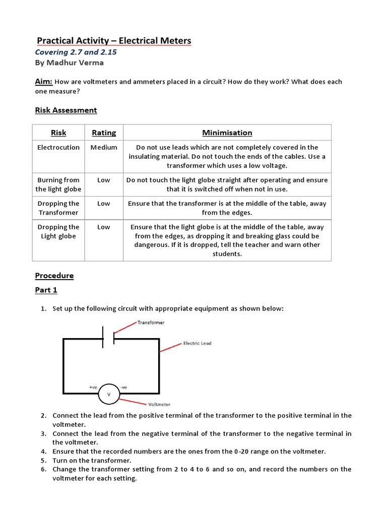 Practical Activity Electrical Meters | PDF | Series And Parallel ...