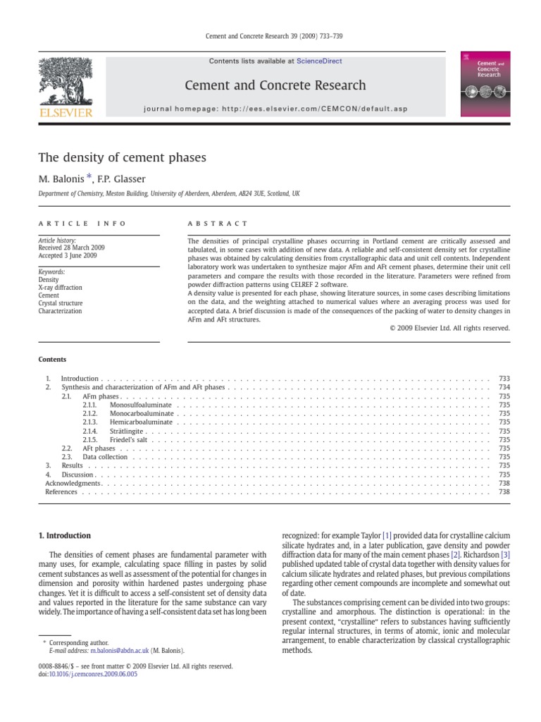 The Densiy of Cement Phases | PDF | Crystal Structure | Crystalline Solids