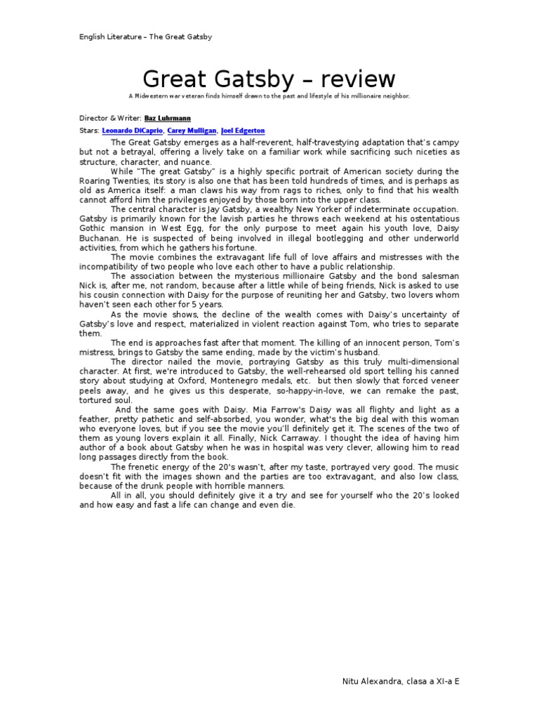 Great Gatsby - Review: Leonardo Dicaprio Carey Mulligan Joel Edgerton ...
