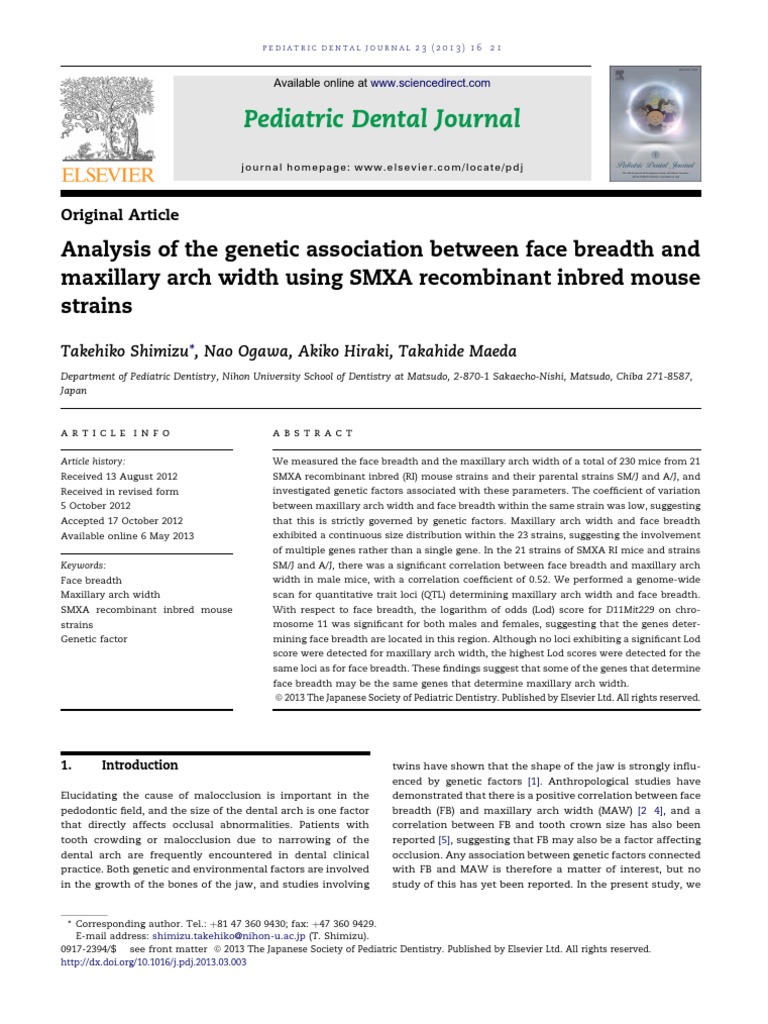 Analysis of The Genetic Association Between Face Breadth and Maxillary ...