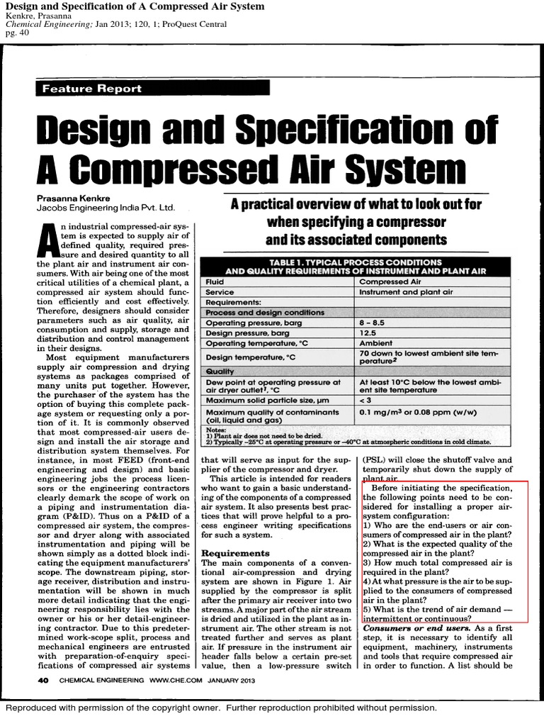 !!design and Specification of A Compressed Air System | PDF ...