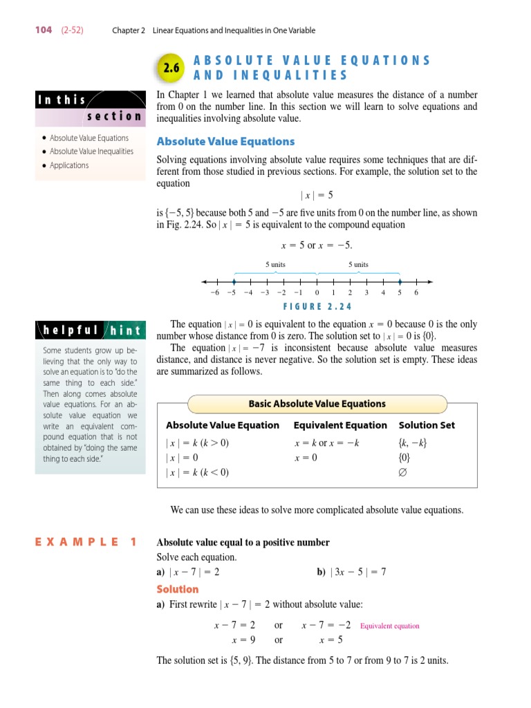 Solving Absolute Value Equations and Inequalities and Their ...