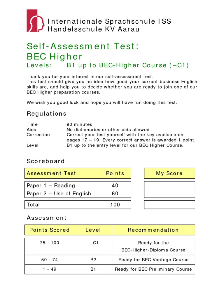Bec - Higher - Selfassessment Test With Key | PDF | Value Added Tax ...